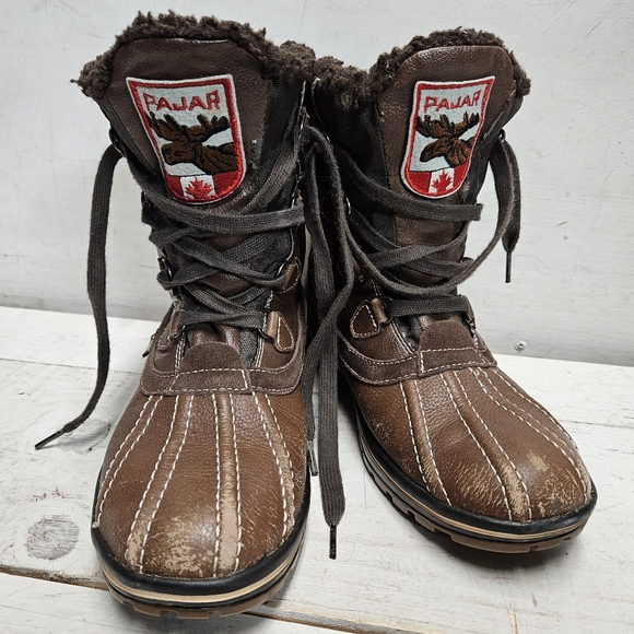 Pajar | Shoes | Pajar Canada Brown Leather Winter Duck Boots Faux Fur ...
